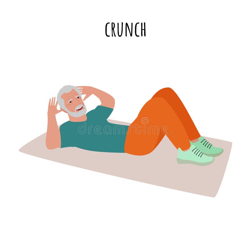 Senior Athletic Man Doing Crunch Exercise Workout Stock Vector ...