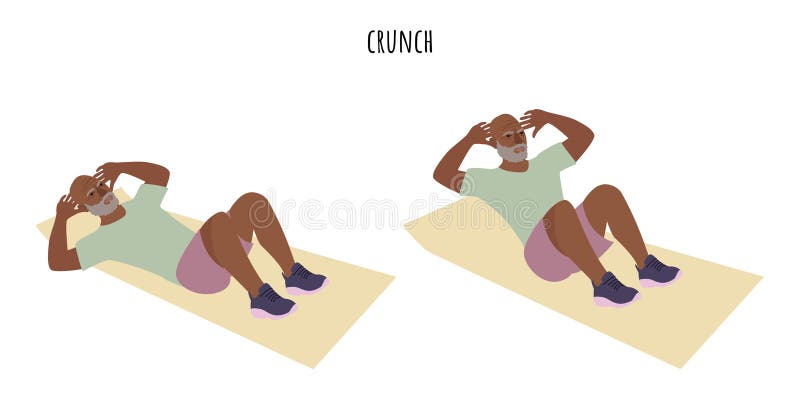 Senior Athletic Man Doing Crunch Exercise Workout Stock Vector ...