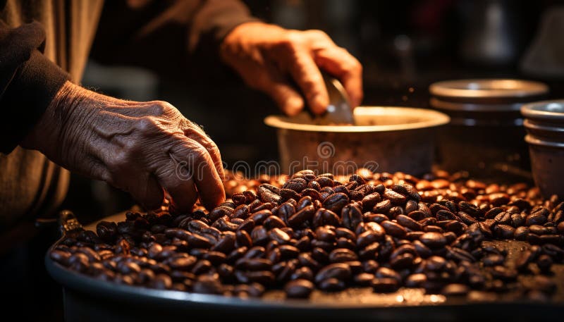 Senior Barista Making Fresh Coffee in a Workshop Generated by AI Stock ...