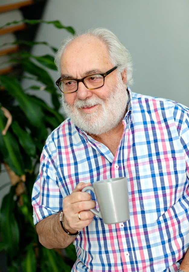Senior Bearded Man Drinking Coffee Stock Photo - Image of holding, aged ...