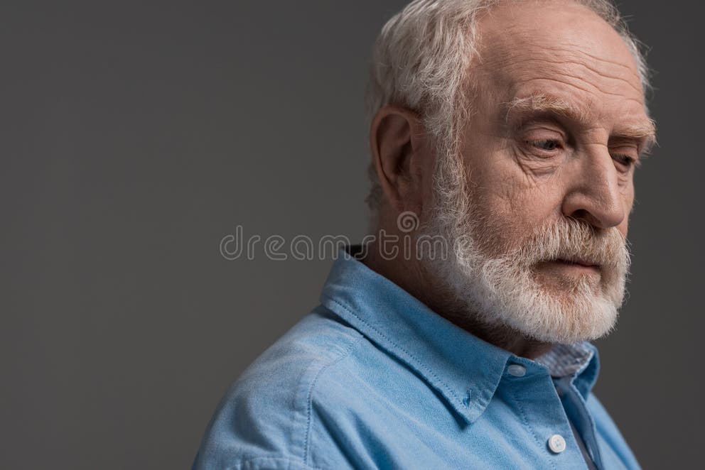 Senior Bearded Man Isolated on Grey in Studio Stock Photo - Image of ...