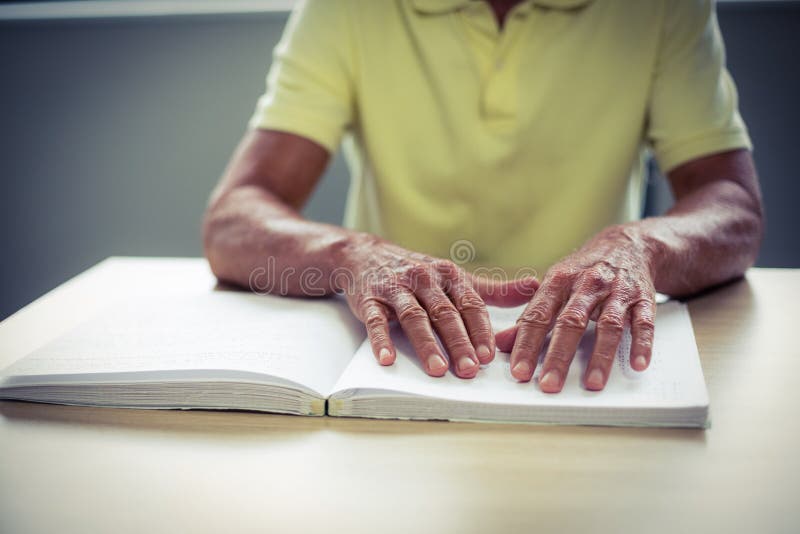 Senior Blind Man Reading a Braille Book Stock Image - Image of ...