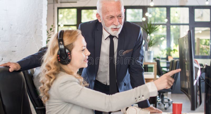 Senior Boss Talking with His Employee in Office Stock Image - Image of ...