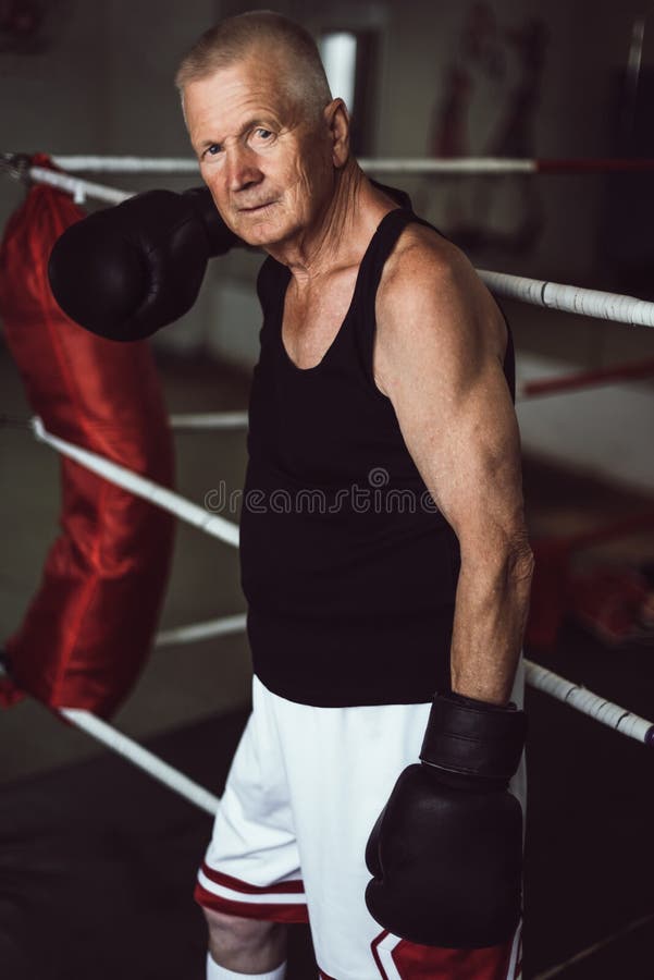 Senior Boxer, Man with Black Gloves in the Ring Stock Image - Image of ...