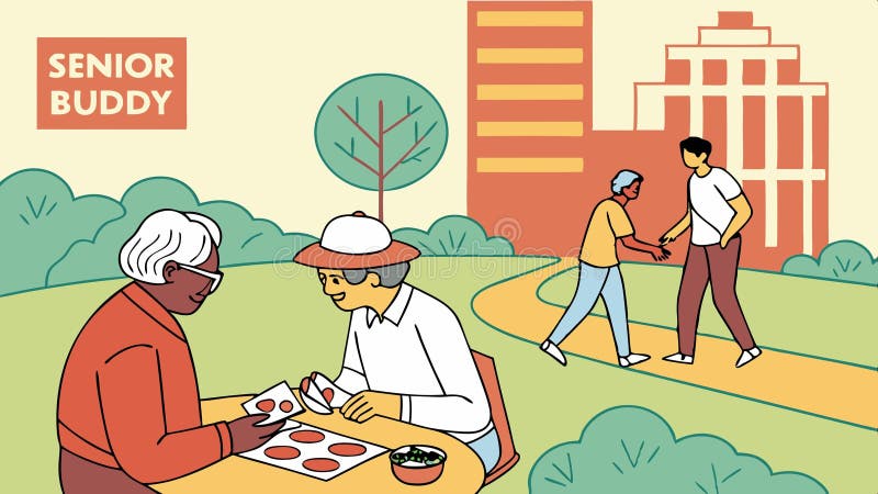 Senior Buddy Program, Elderly Care and Community Support Illustration ...