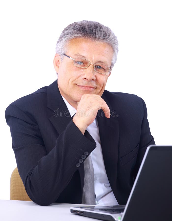 Old Business Man with Laptop Stock Image - Image of older, hand: 19478841