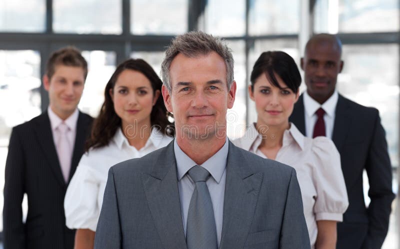 Senior Business Man in Front of Team Stock Photo - Image of modern ...