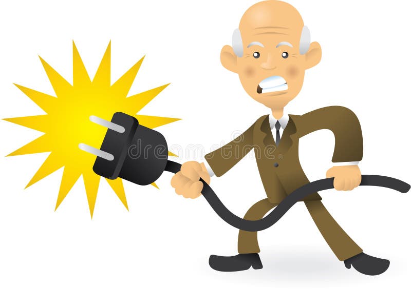 Senior Business Man Pulling the Plug Stock Illustration - Illustration ...