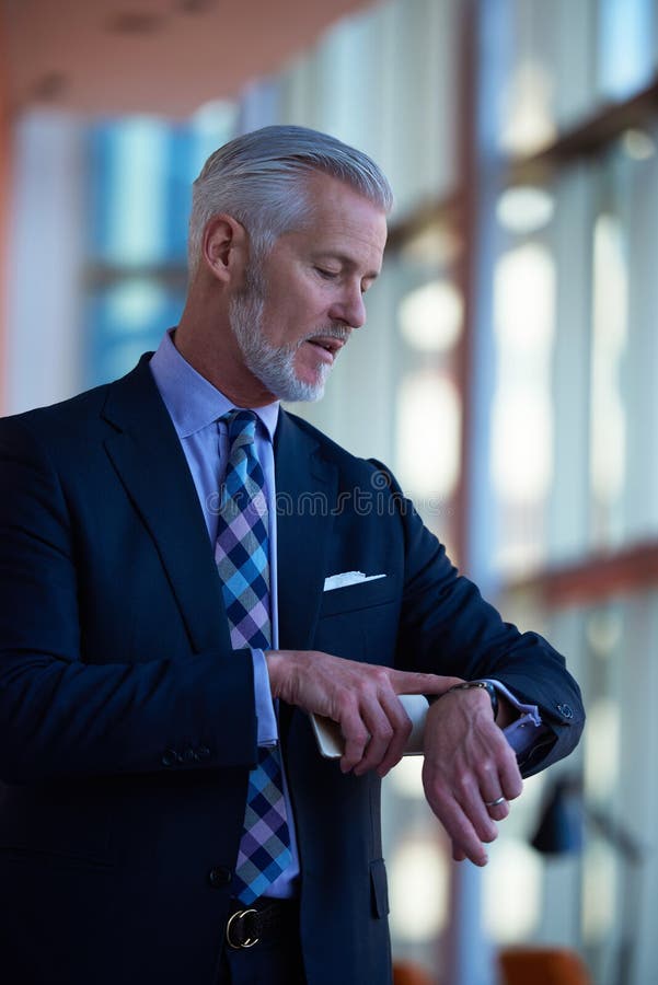 Senior Business Man Talk on Mobile Phone Stock Image - Image of aged ...