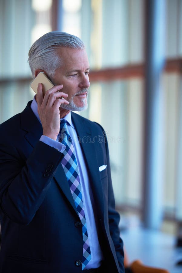 Senior Business Man Talk on Mobile Phone Stock Image - Image of bright ...