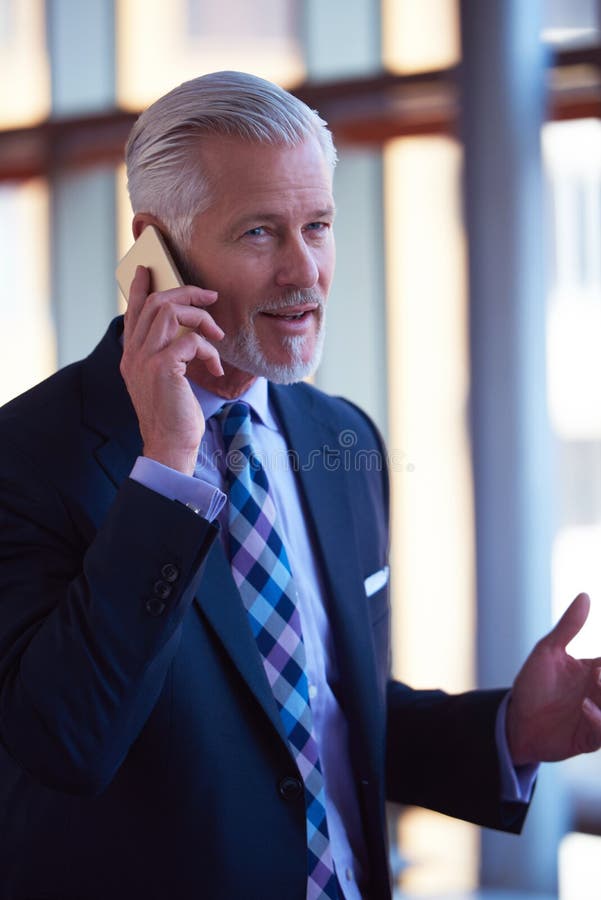 Senior Business Man Talk on Mobile Phone Stock Image - Image of ...