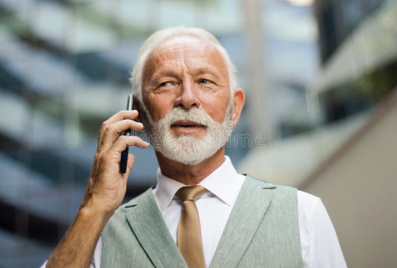Business Man Talking on Smart Phone Stock Photo - Image of senior, city ...