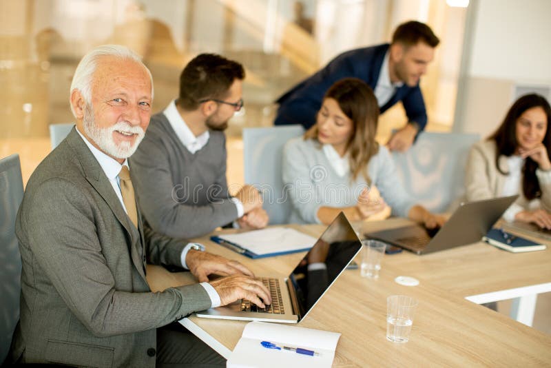 Senior Business Man Working on Digital Tablet in the Office Stock Image ...