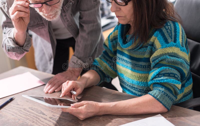 Senior Business People Working on Tablet Stock Image - Image of manager ...