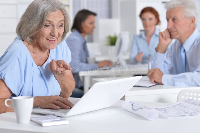 Senior Business Woman Working in Light Office Stock Image - Image of ...