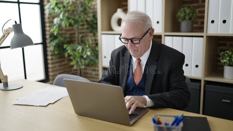 Senior Business Worker Working with Laptop at Office Stock Image ...