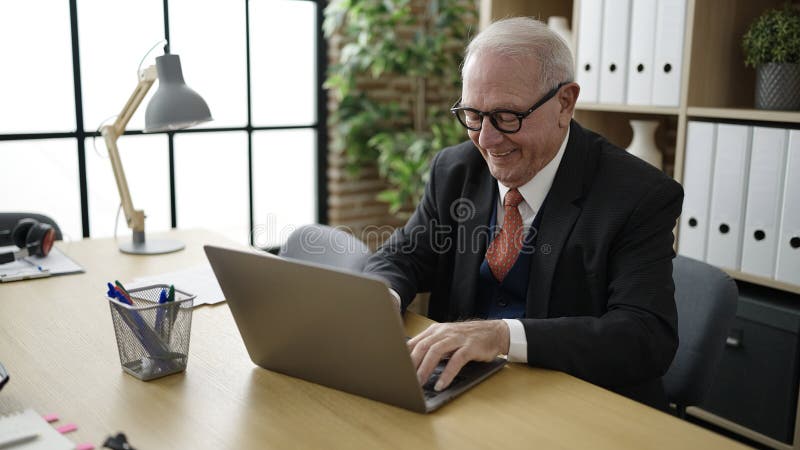 Senior Business Worker Working with Laptop at Office Stock Image ...