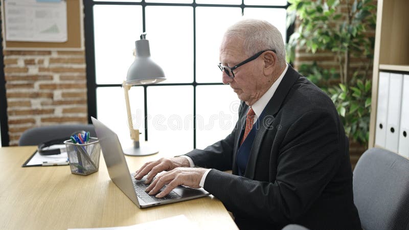 Senior Business Worker Working with Laptop at Office Stock Image ...