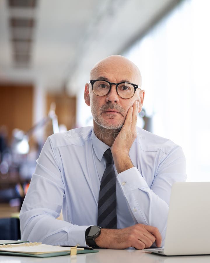 Senior Businessman with Laptop Sitting at the Office and Working Stock ...