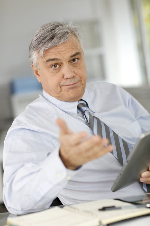 Senior Businessman with Tablet Stock Photo - Image of caucasian ...