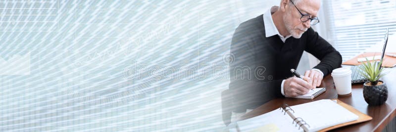 Businessman Taking Notes on Notebook; Panoramic Banner Stock Photo ...