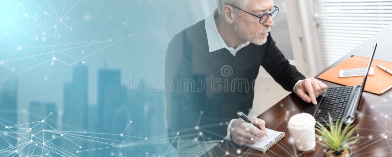 Businessman Taking Notes on Notebook; Panoramic Banner Stock Image ...