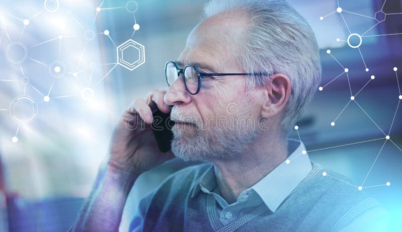Senior Businessman Talking on Mobile Phone; Light Effect Stock Image ...