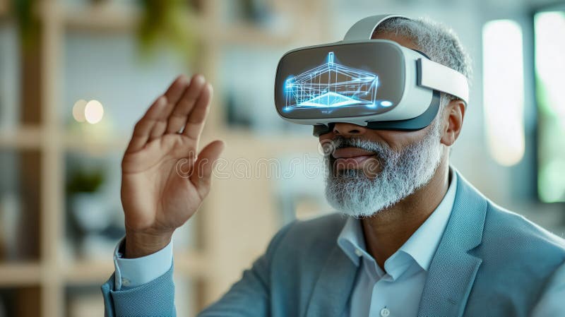 Senior Businessman Using Virtual Reality in Metaverse Stock ...
