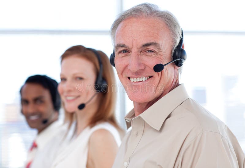 Senior Businessman Working in a Call Center Stock Photo - Image of ...