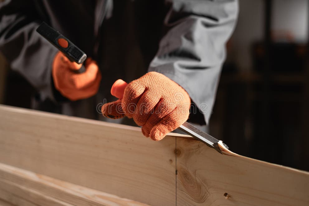 Senior Carpenter Using Hammer Working in Workshop Stock Image - Image ...