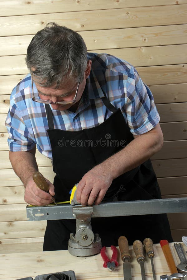 Senior Carpenter Working in His Workshop Stock Photo - Image of manual ...