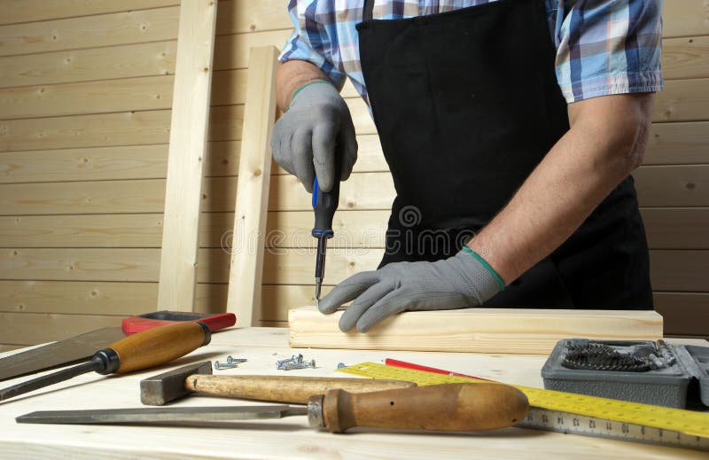 Senior Carpenter Working in His Workshop Stock Photo - Image of plank ...