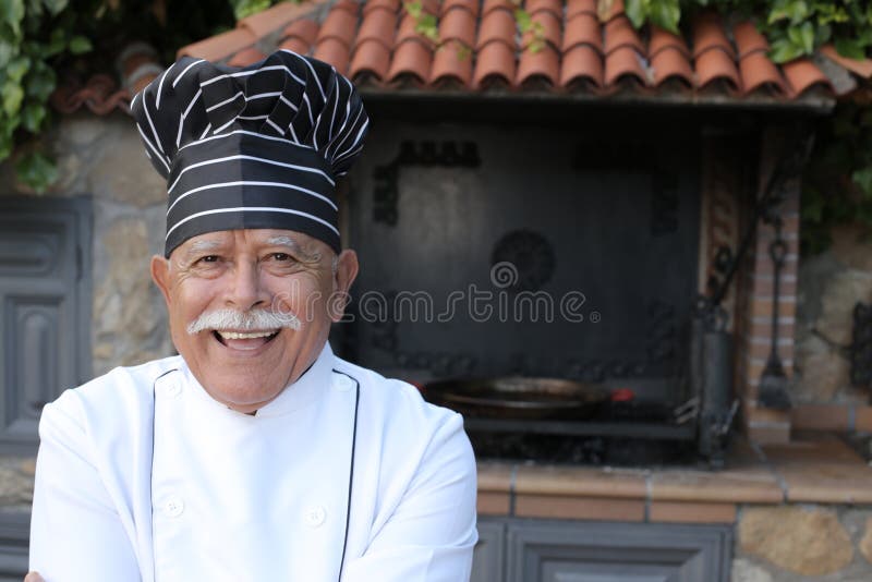 Senior Chef Wearing Traditional Uniform Stock Photo - Image of lunch ...