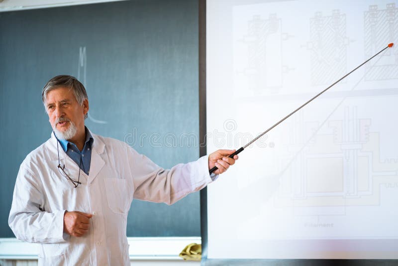 Senior Professor Writing on the Board Stock Image - Image of ...