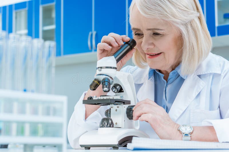 Senior Chemists with Microscope in Laboratory Stock Image - Image of ...