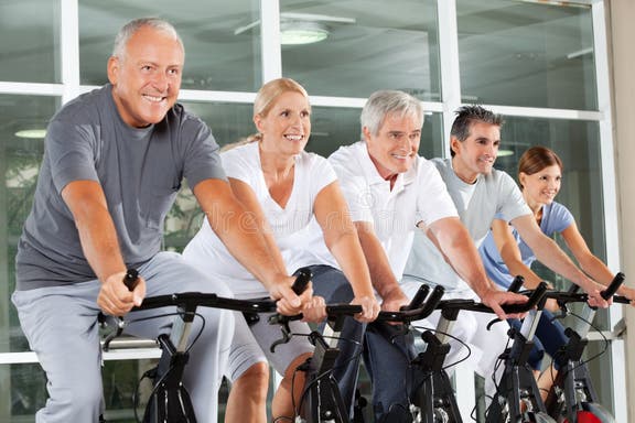 Senior Citizens in Spinning Class Stock Image - Image of bicycle, home ...