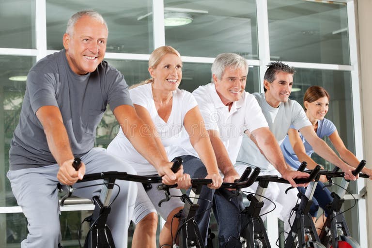 Senior Citizens in Spinning Class Stock Image - Image of bicycle, home ...