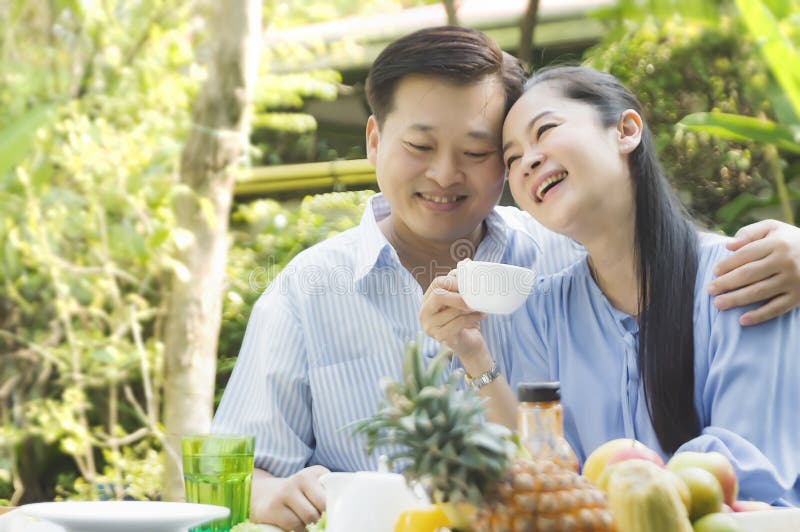 Senior Couple Afternoon Tea Drinking in the Garden Stock Photo - Image ...