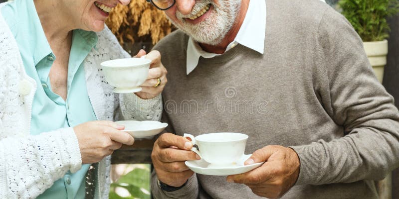 Senior Couple Afternoon Tea Drinking Relax Concept Stock Photo - Image ...