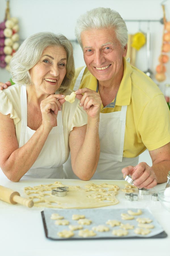 Portrait of Senior Couple Baking in the Kitchen at Home Stock Image ...