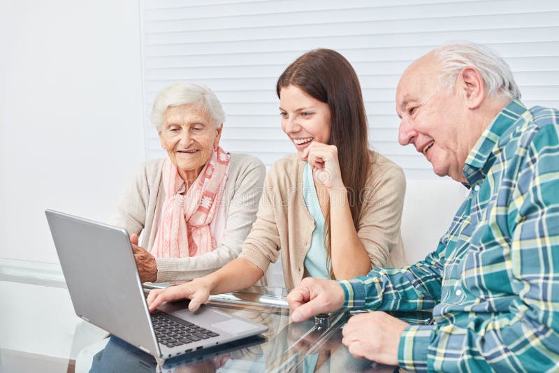 Senior Couple is Doing a Computer Course Stock Photo - Image of care ...