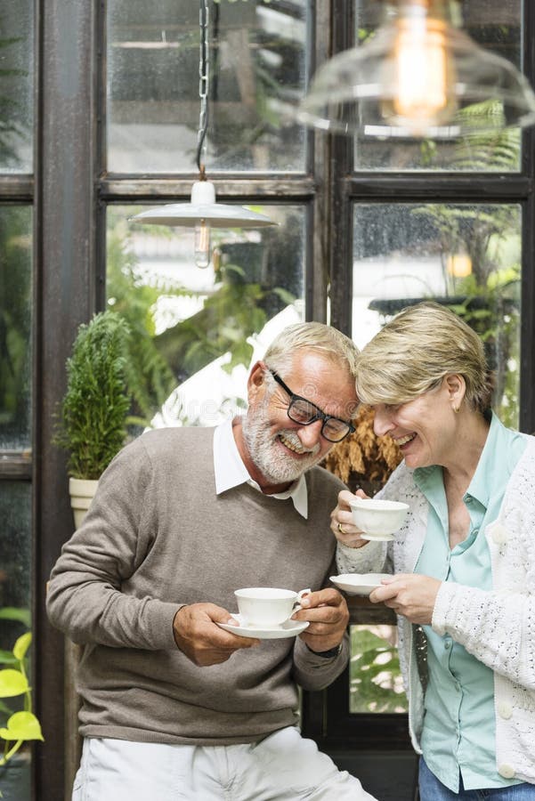 Senior Couple Having an Afternoon Tea Stock Photo - Image of diverse ...
