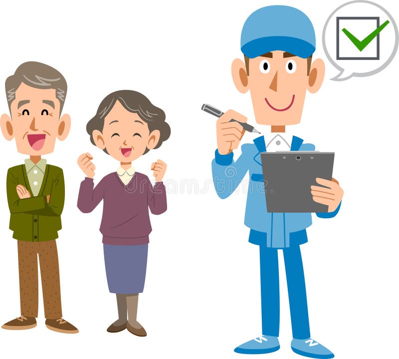 A Senior Couple and a Male Worker Checking Important Points Stock ...