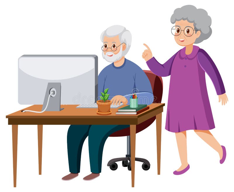 Senior Couple Using Computer Stock Vector - Illustration of cartoon ...
