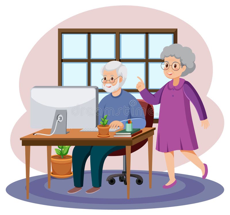 Senior Couple Using Computer Stock Vector - Illustration of character ...