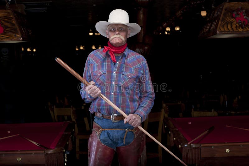 Senior Cowboy Standing in a Pool Hall Stock Image - Image of dark, hole ...