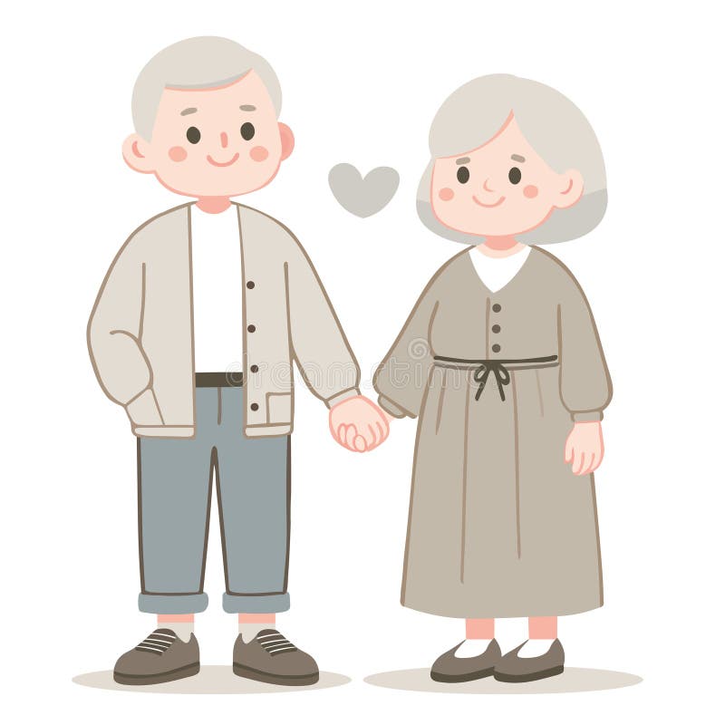 Senior Cute Couple Holding Hands Stock Vector - Illustration of costume ...