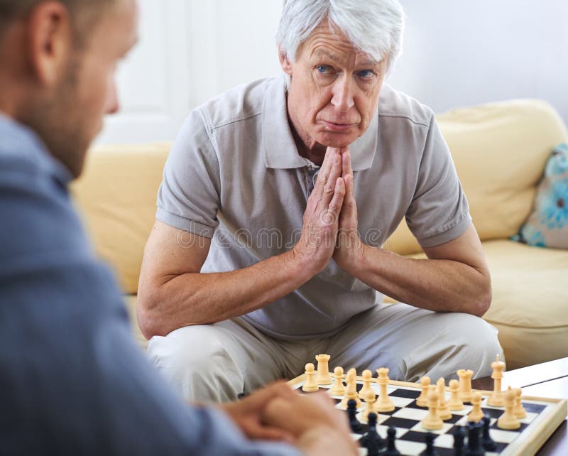 Senior Dad, Man or Learning Chess in Home for Games or Competition with ...