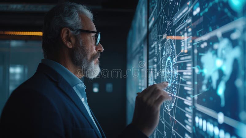 Senior Data Analyst Interpreting Information on Screens AIG41 Stock Illustration - Illustration ...