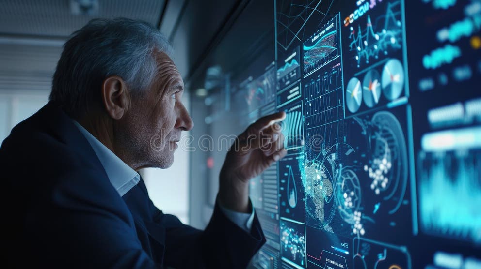 Senior Data Analyst Interpreting Information on Screens AIG41 Stock Illustration - Illustration ...
